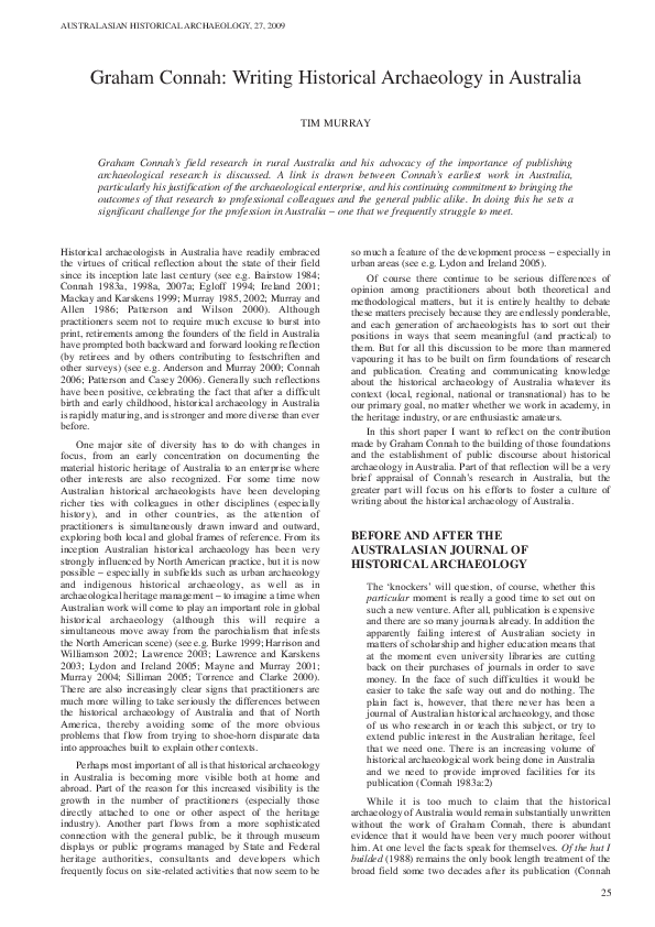 (PDF) Graham Connah: Writing historical archaeology in Australia