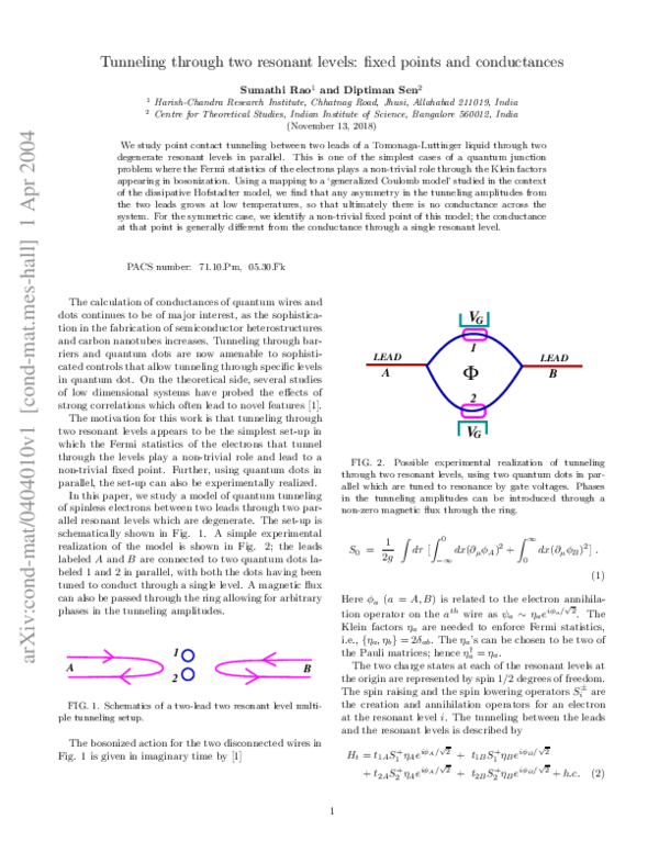 (PDF) Tunneling through two resonant levels: Fixed points and conductances