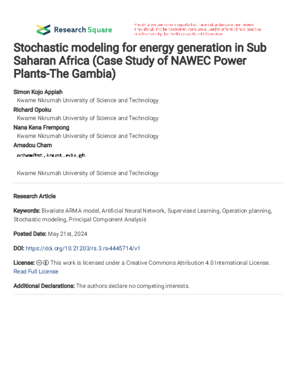(PDF) Stochastic modeling for energy generation in Sub Saharan Africa ...