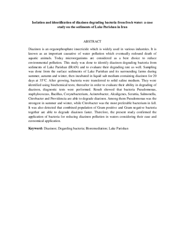 (PDF) Isolation and identification of diazinon degrading bacteria from ...