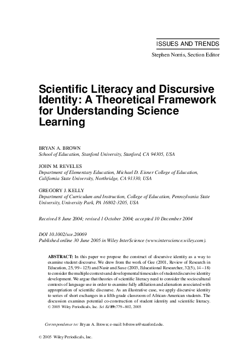 (PDF) Scientific literacy and discursive identity: A theoretical ...