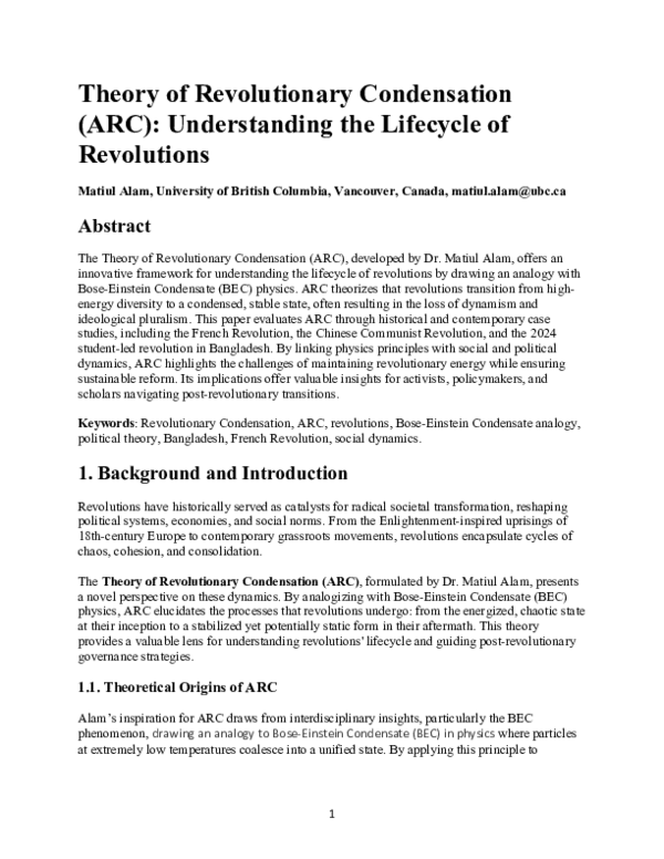 (PDF) Theory of Revolutionary Condensation (ARC): Understanding the ...