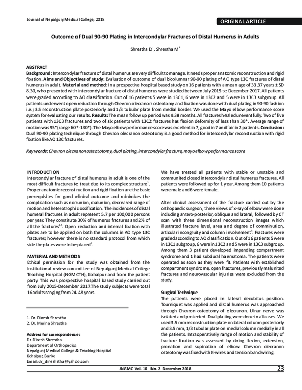 (PDF) Outcome of Dual 90-90 Plating in Intercondylar Fractures of ...