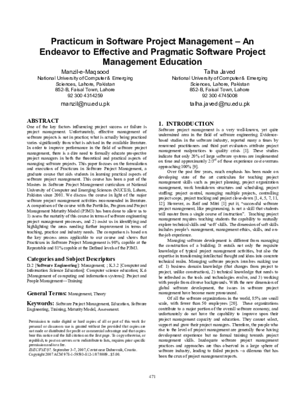 (PDF) Practicum in software project management