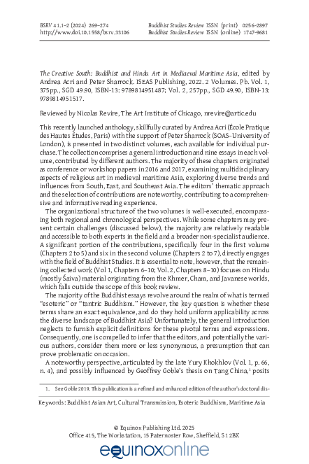 (PDF) Book Review of The Creative South: Buddhist and Hindu Art in ...