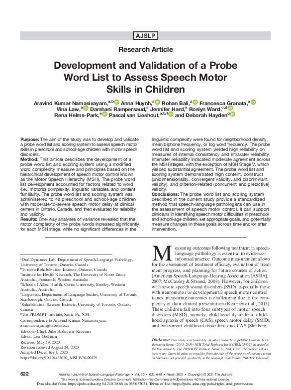 (PDF) Development and Validation of a Probe Word List to Assess Speech ...