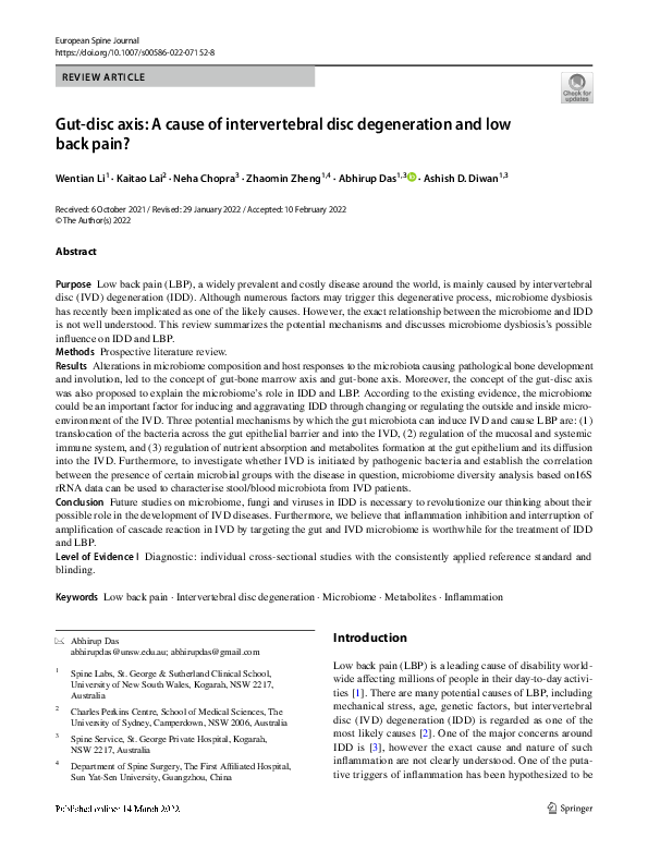 Gut-disc axis: A cause of intervertebral disc degeneration and low back ...