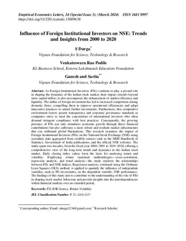 (PDF) Influence of Foreign Institutional Investors on NSE: Trends and ...