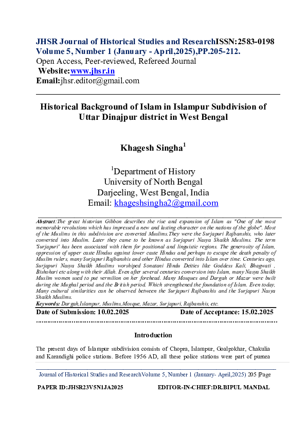 (PDF) Historical Background of Islam in Islampur Subdivision of Uttar ...