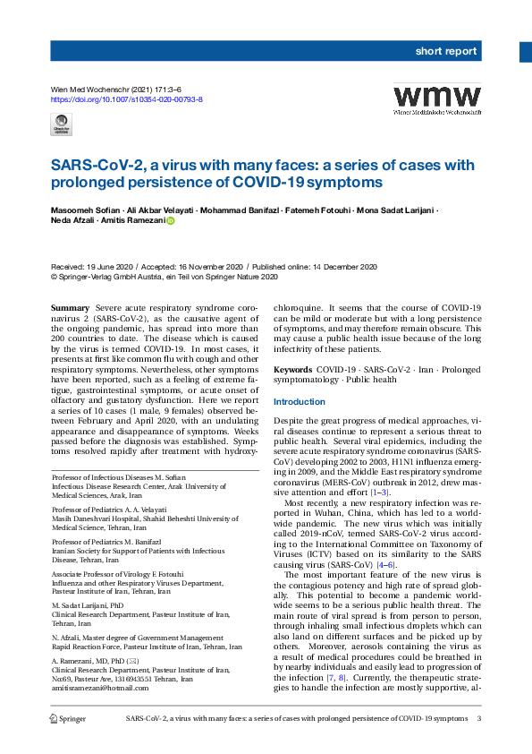 (PDF) SARS-CoV‑2, a virus with many faces: a series of cases with ...