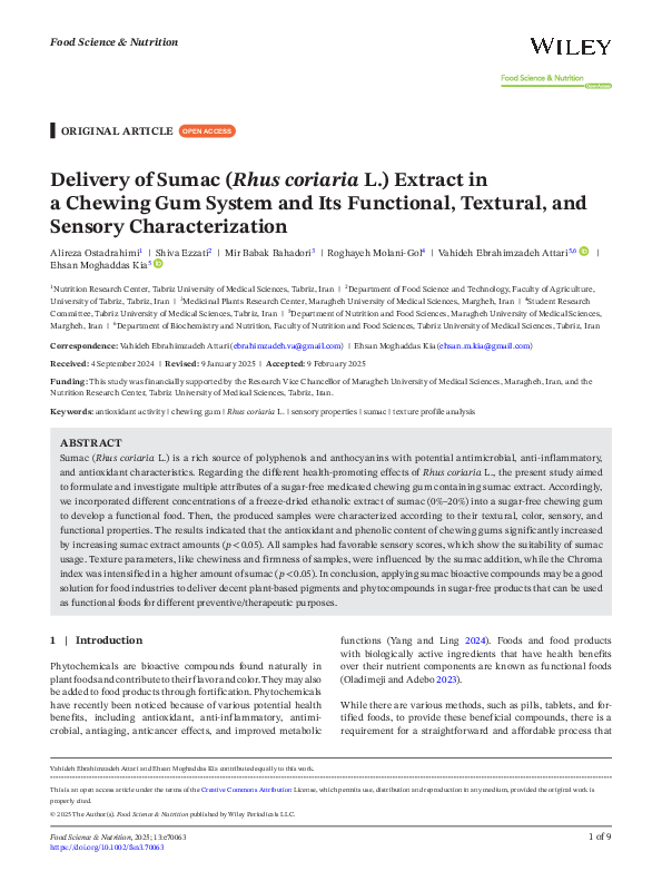 Delivery of Sumac (Rhus coriaria L.) Extract in a Chewing Gum System ...