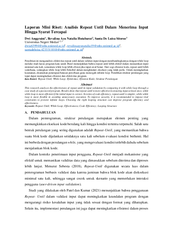 (PDF) Laporan Mini Riset: Analisis Repeat Until Dalam Menerima Input Hingga Syarat Tercapai