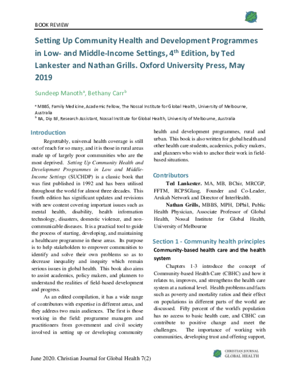 (PDF) Setting Up Community Health and Development Programmes in Low and ...