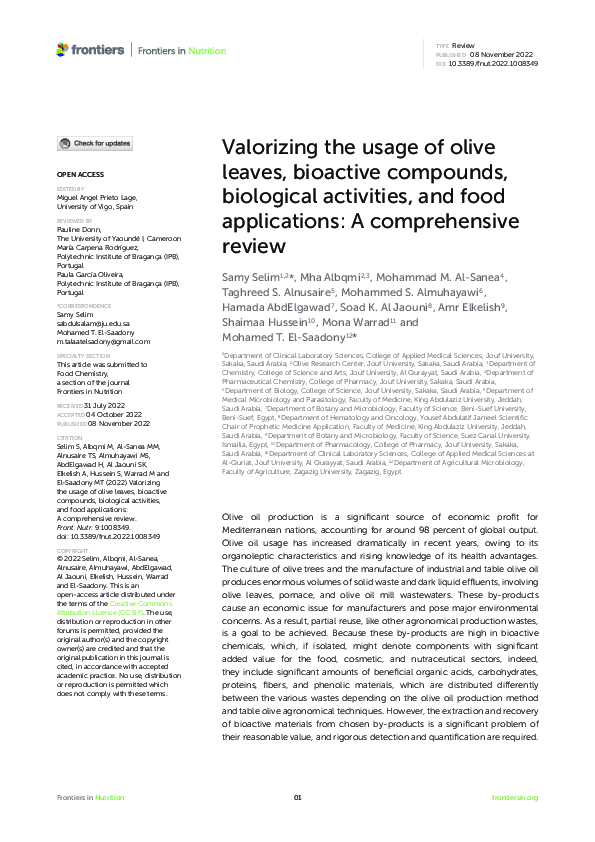 (PDF) Valorizing the usage of olive leaves, bioactive compounds ...