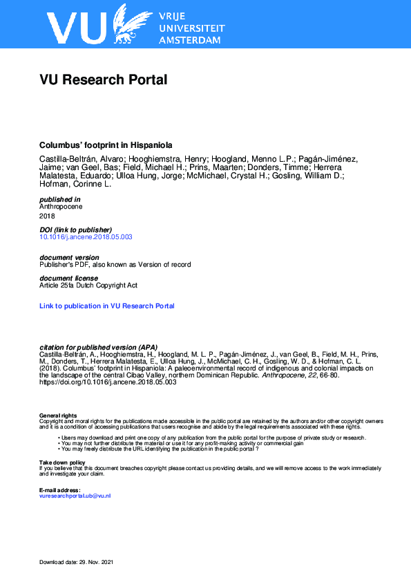 (PDF) Columbus’ footprint in Hispaniola: A paleoenvironmental record of ...