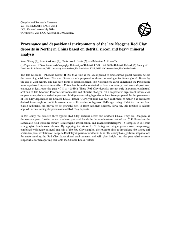 (PDF) Provenance and depositional environments of the late Neogene Red ...