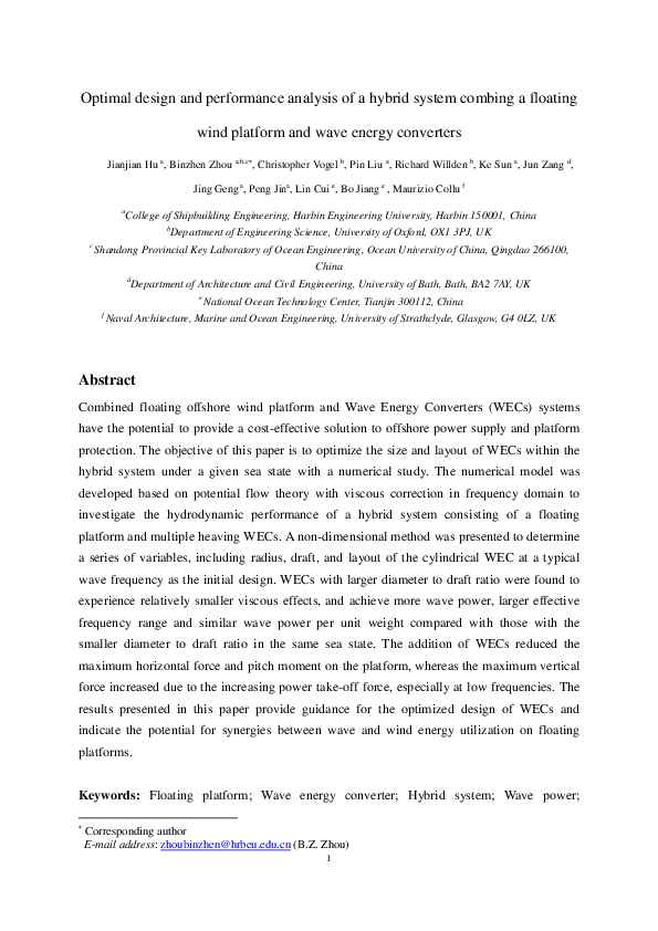 (PDF) Optimal design and performance analysis of a hybrid system combing a floating wind ...