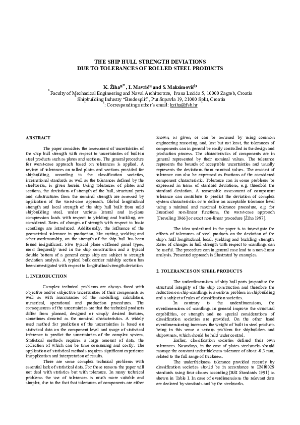 (PDF) The ship hull strength deviations due to tolerances of rolled steel products