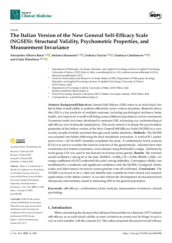 (PDF) The Italian Version of the New General Self-Efficacy Scale (NGSES): Structural Validity ...