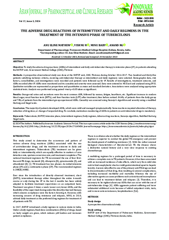(PDF) THE ADVERSE DRUG REACTIONS OF INTERMITTENT AND DAILY REGIMENS IN ...