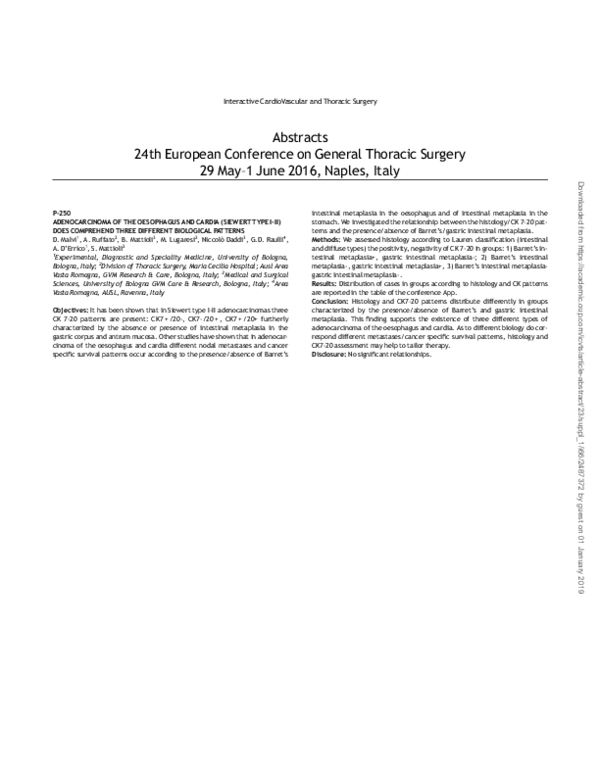 (PDF) P-250ADENOCARCINOMA of the Oesophagus and Cardia (Siewert Type I ...