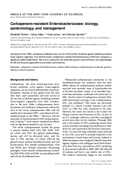 (PDF) Carbapenem‐resistant Enterobacteriaceae: biology, epidemiology ...