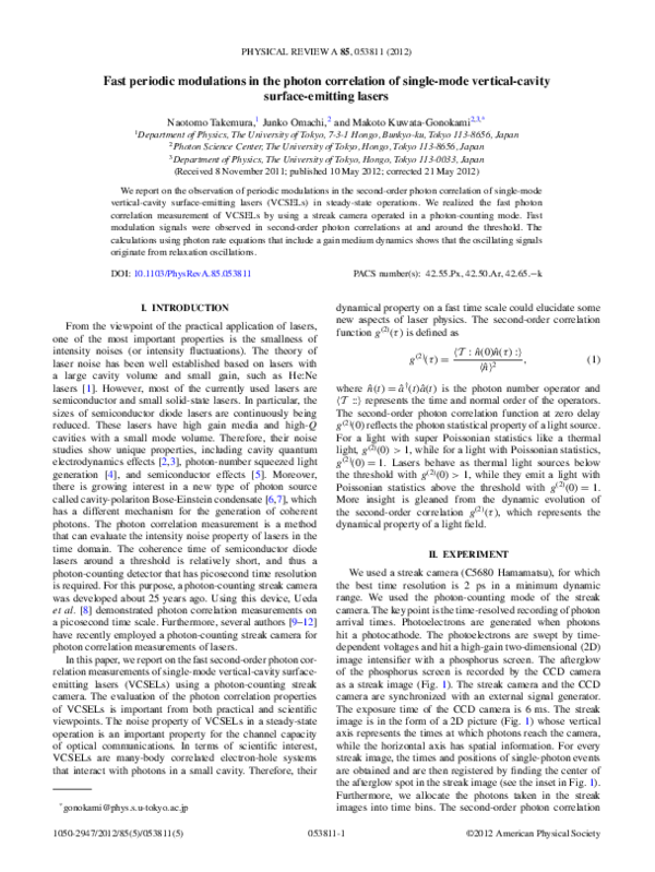 (PDF) Fast periodic modulations in the photon correlation of single-mode vertical-cavity surface ...
