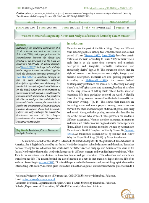 (PDF) Western Memoir of Marginality: A Feminist Analysis of Educated ...