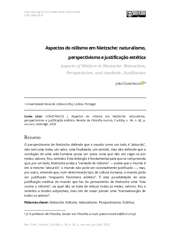 (PDF) Aspectos do niilismo em Nietzsche