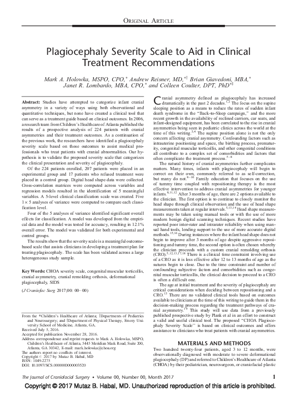 (PDF) Plagiocephaly Severity Scale to Aid in Clinical Treatment ...