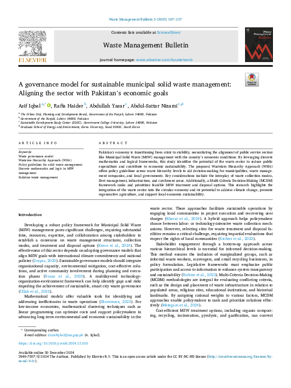 (PDF) A governance model for sustainable municipal solid waste ...
