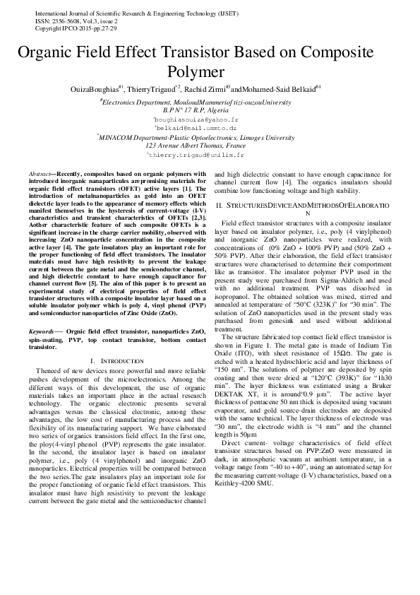 (PDF) Organic Field Effect Transistor Based on Composite Polymer