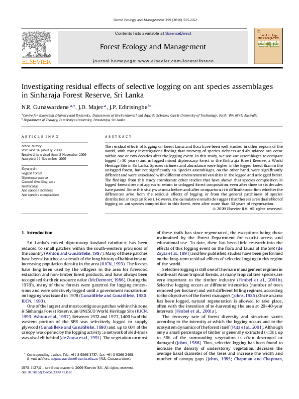 (PDF) Investigating residual effects of selective logging on ant species assemblages in ...