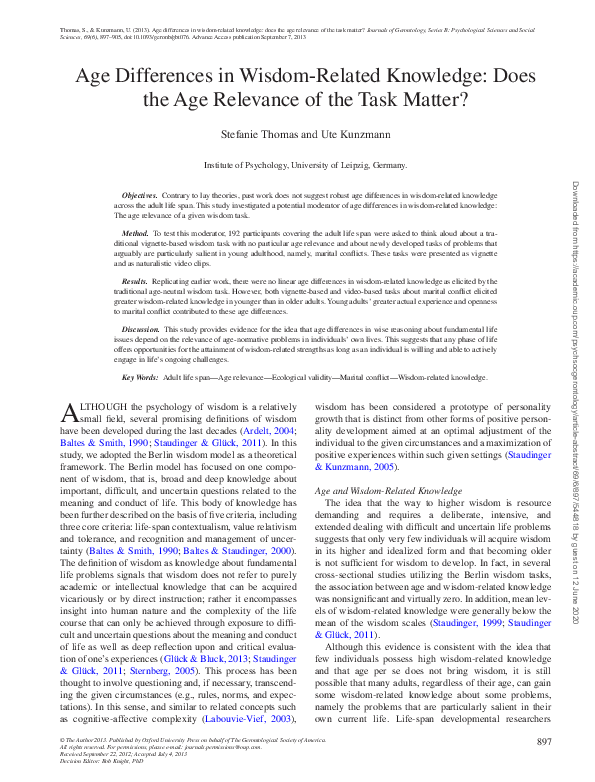 (PDF) Age Differences in Wisdom-Related Knowledge: Does the Age ...
