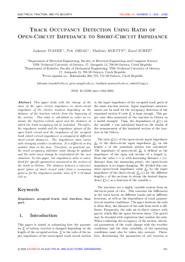 (PDF) Track Occupancy Detection Using Ratio of Open-Circuit Impedance ...