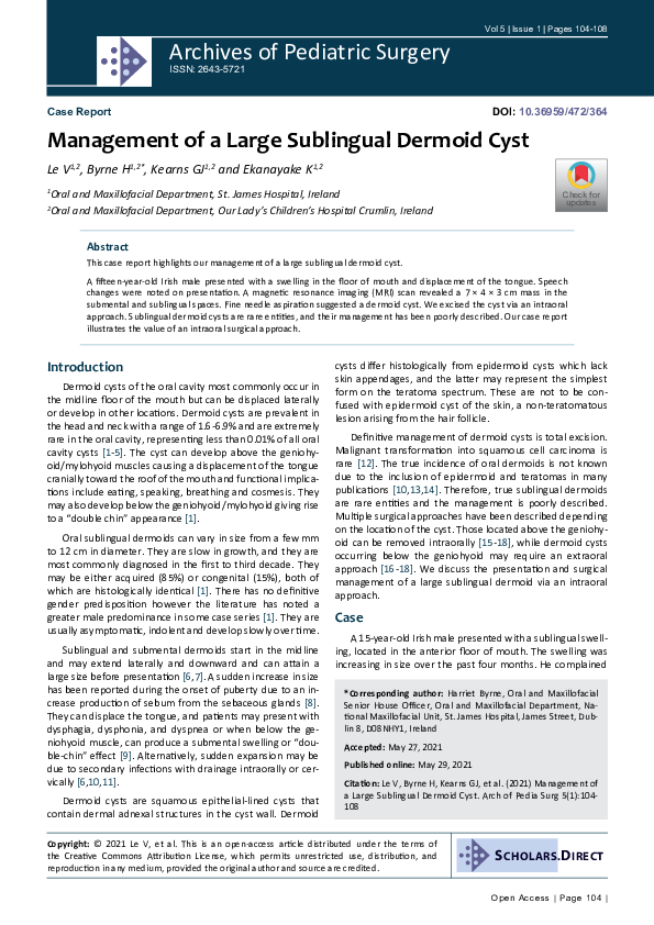 (PDF) Management of a Large Sublingual Dermoid Cyst