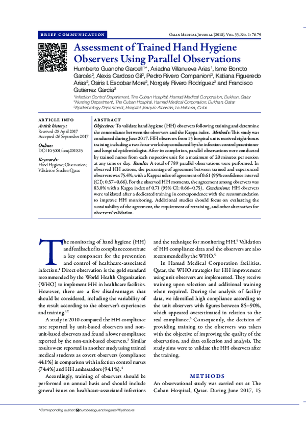 (PDF) Assessment of Trained Hand Hygiene Observers Using Parallel ...
