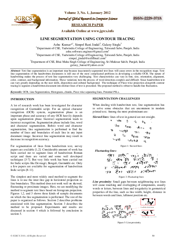 (PDF) Line Segmentation Using Contour Tracing