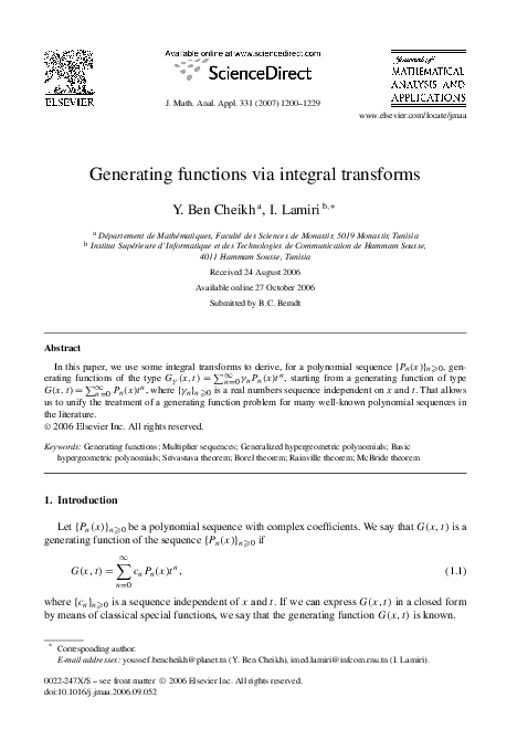 (PDF) Generating functions via integral transforms