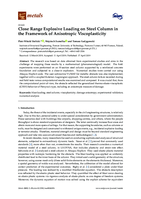 (PDF) Close Range Explosive Loading on Steel Column in the Framework of ...