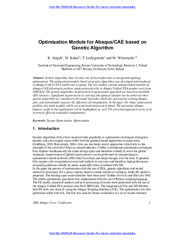 (PDF) Optimization Module for Abaqus/CAE based on Genetic Algorithm