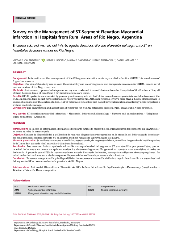 (PDF) Survey on the Management of ST-Segment Elevation Myocardial Infarction in Hospitals from ...