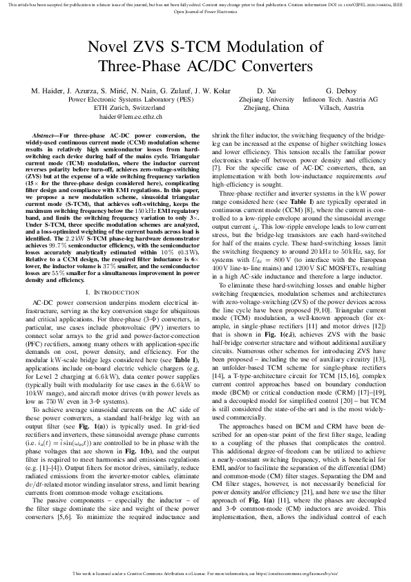 (PDF) Novel ZVS S-TCM Modulation of Three-Phase AC/DC Converters