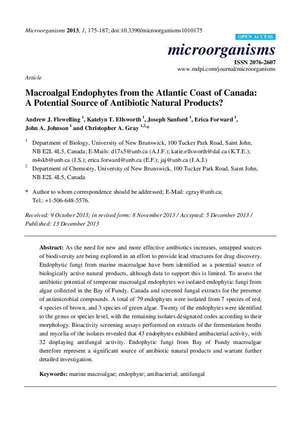 (PDF) Macroalgal Endophytes from the Atlantic Coast of Canada: A ...