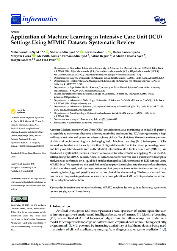 (PDF) Application of Machine Learning in Intensive Care Unit (ICU ...