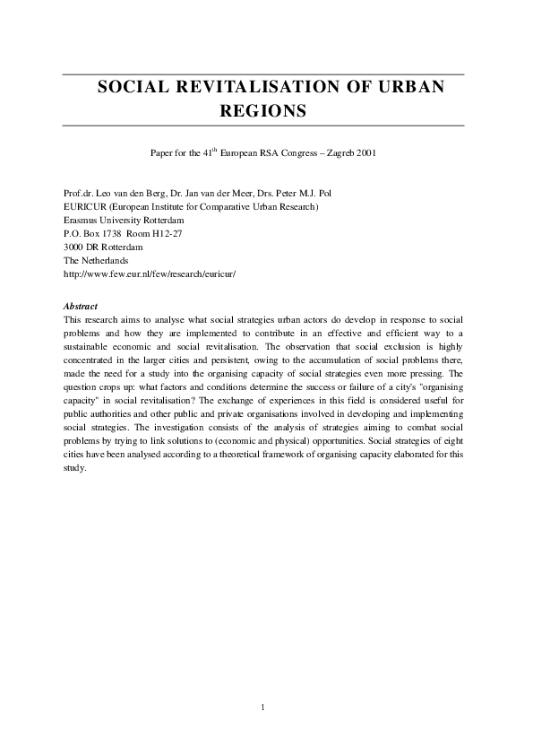 (PDF) Social revitalisation of urban regions