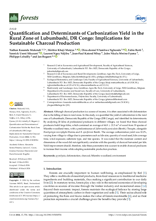 (PDF) Quantification and Determinants of Carbonization Yield in the Rural Zone of Lubumbashi, DR ...