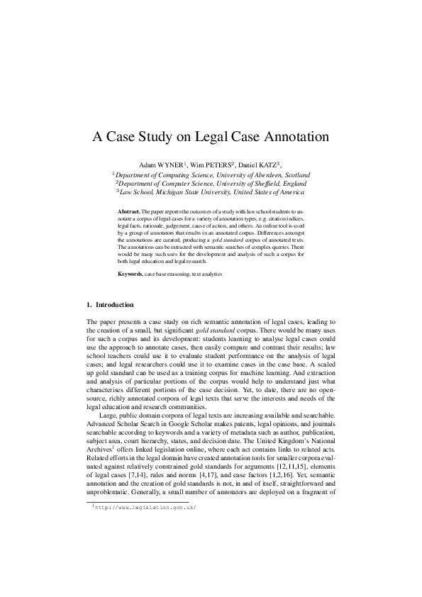 (PDF) A Case Study on Legal Case Annotation