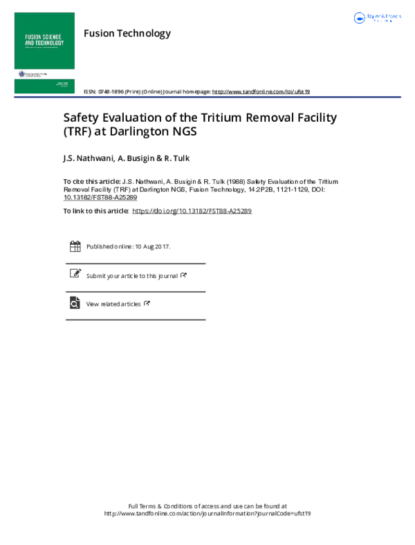(PDF) Safety Evaluation of the Tritium Removal Facility (TRF) at ...