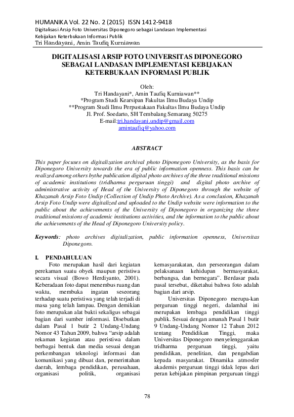 (PDF) Digitalisasi Arsip Foto Universitas Diponegoro Sebagai Landasan ...